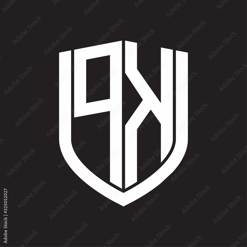 PK Logo monogram with emblem shield design isolated on black background ...