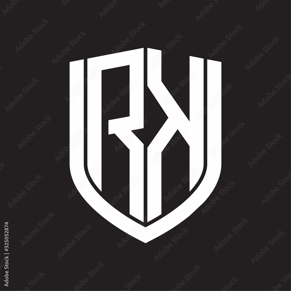 RK Logo monogram with emblem shield design isolated on black background ...