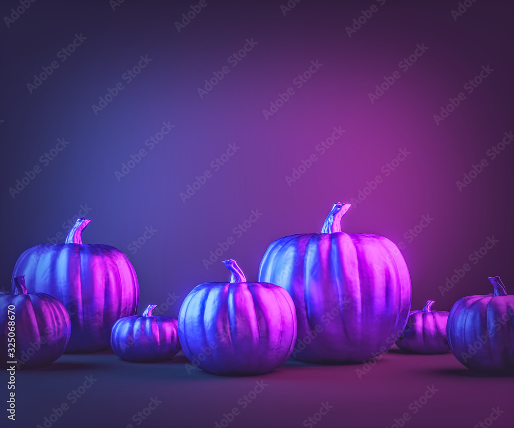 halloween pumpkins in vibrant gradient holographic neon colors. Minimal ...