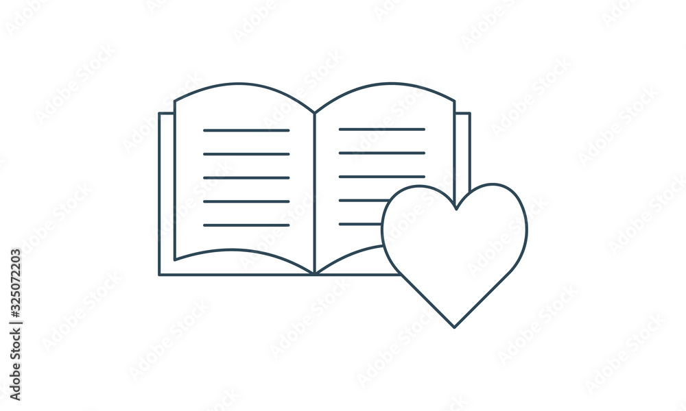 Heart symbol on book cover page depicting icon for love book – vector ...