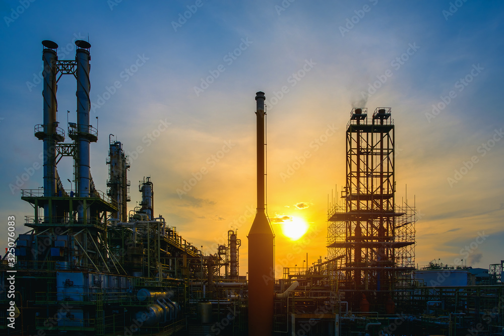 Industrial furnace and smoke stack cracking hydrocarbons in factory on ...