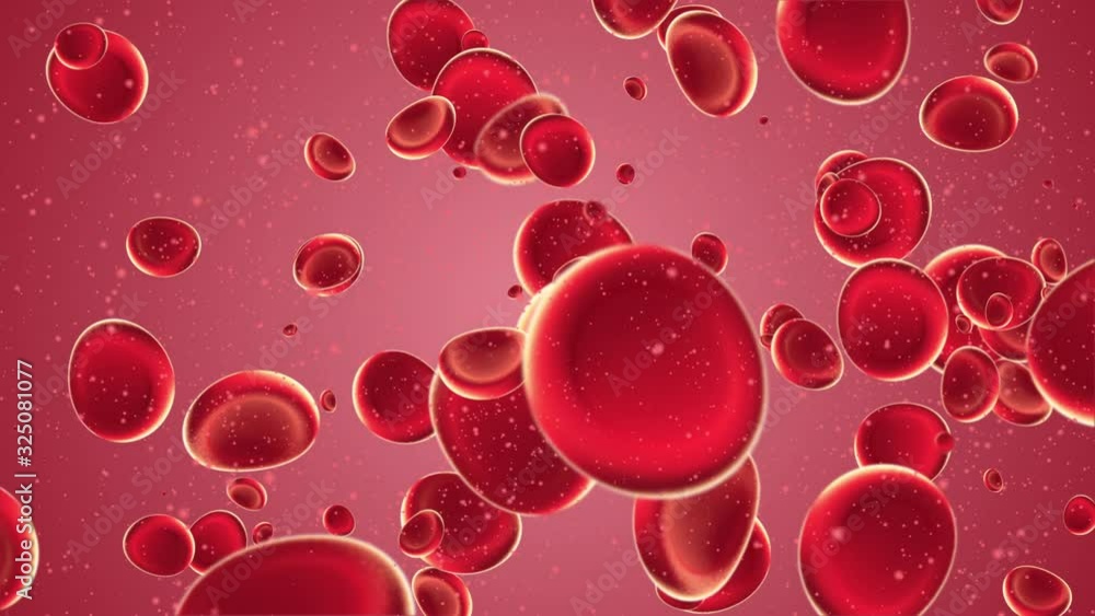 Red blood cells and particles flowing from left to right past the ...