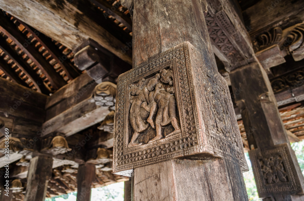 Splendid Ancient Woodcarvings At Embekka Temple In Kandy. The Temple ...