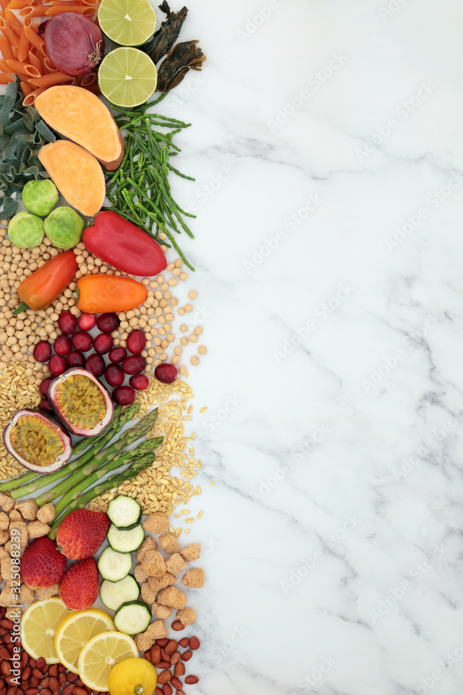 Vegan health food background border with foods high in protein ...