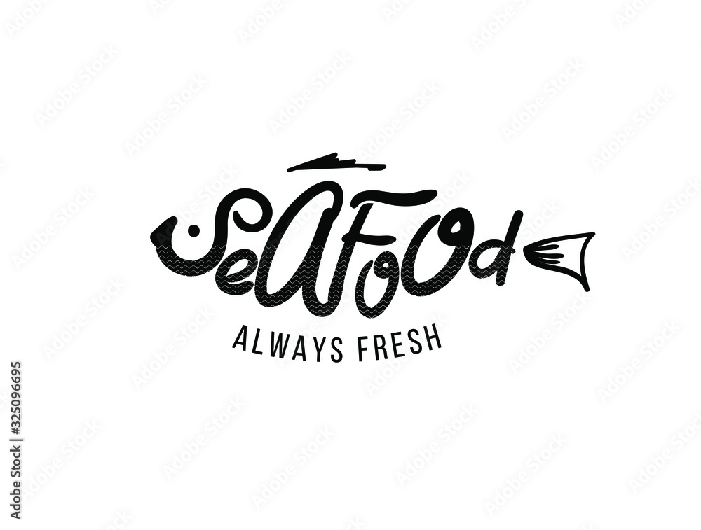 Seafood, badge for your design, for printing and labels. Calligraphy ...