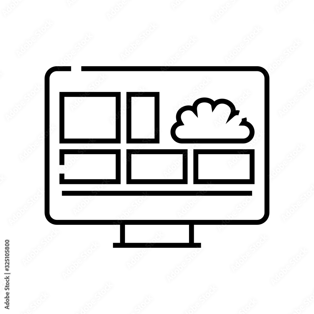 Computer data line icon, concept sign, outline vector illustration ...