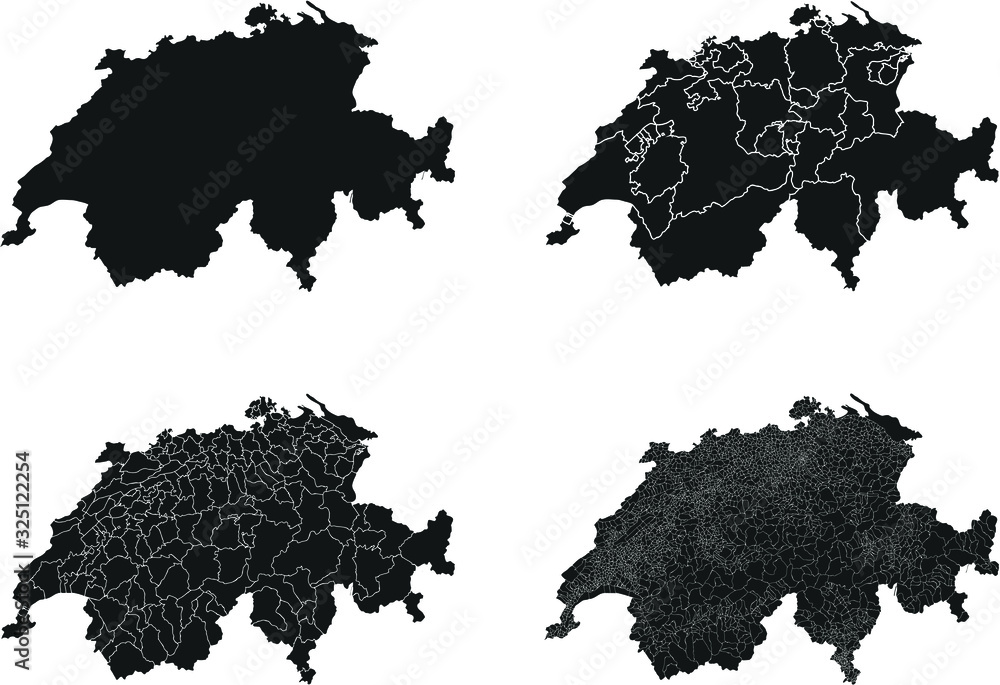 Switzerland vector maps with administrative regions, municipalities ...
