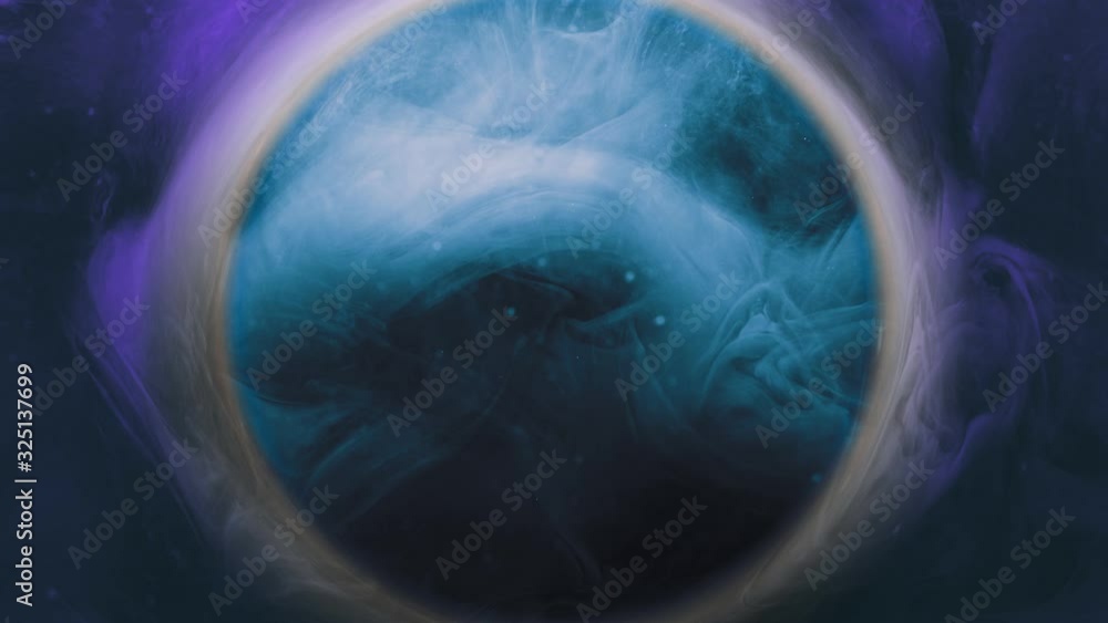 Steam whirl overlay. Heaven portal. Peach pink round frame on blue ...