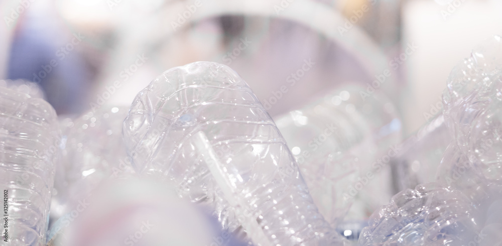Recycle many transparent plastic scrap bottle and straw inside drink ...