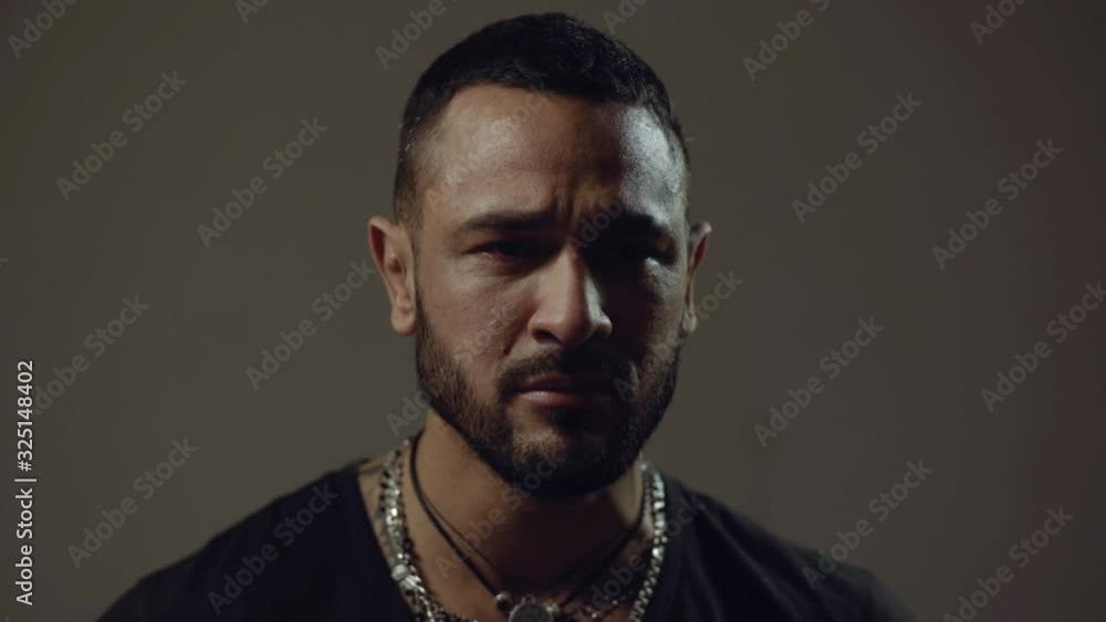 Vidéo Stock True Man emotions. Handsome man with a problem crying ...