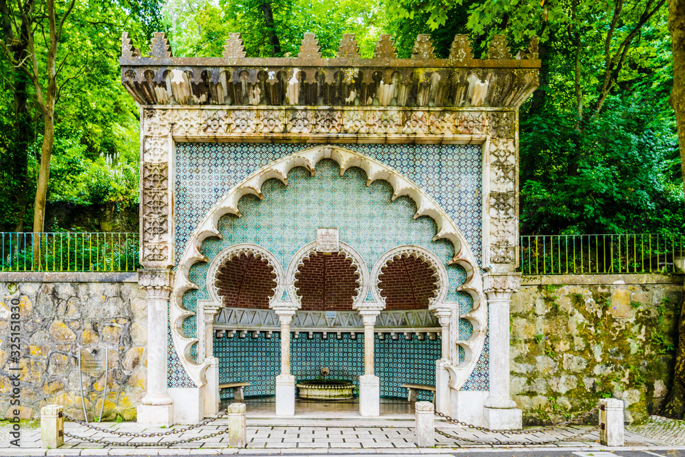 Frontal view of Moorish Fountain in Sintra, Portugal Stock Photo ...