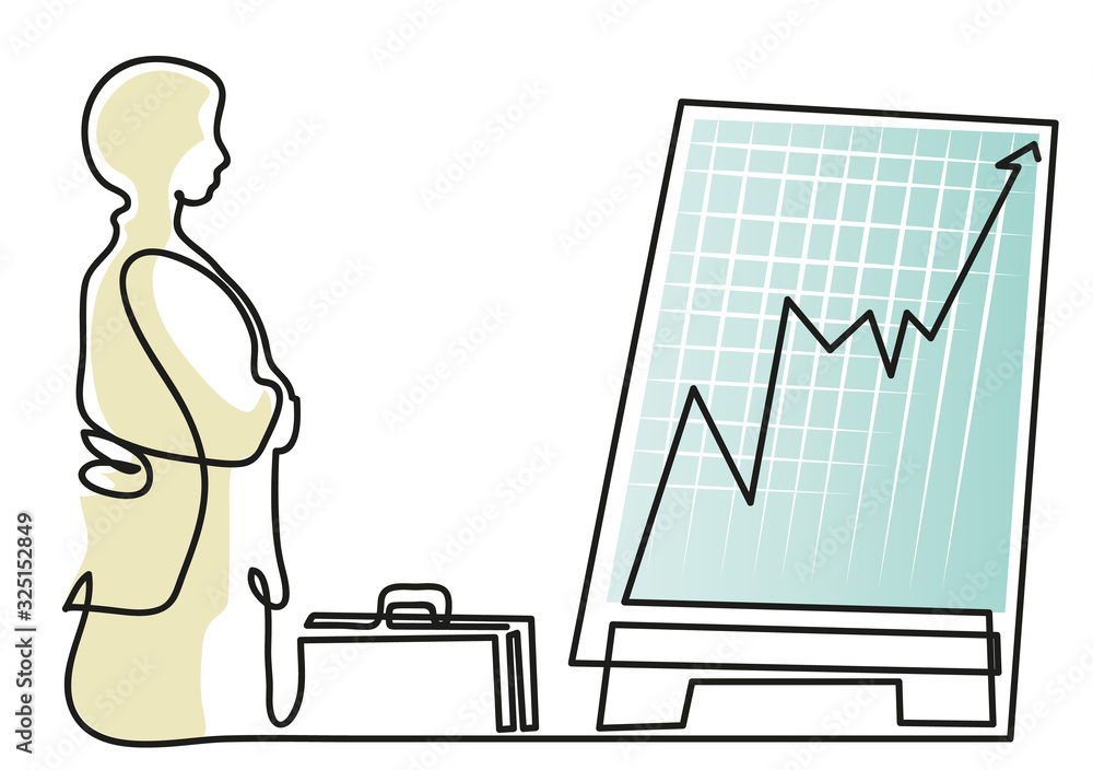 One continuous line drawing of Business success growth chart ...