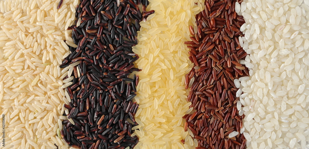 Integral, long rice, red wild, organic black, parboiled pile and glazed ...