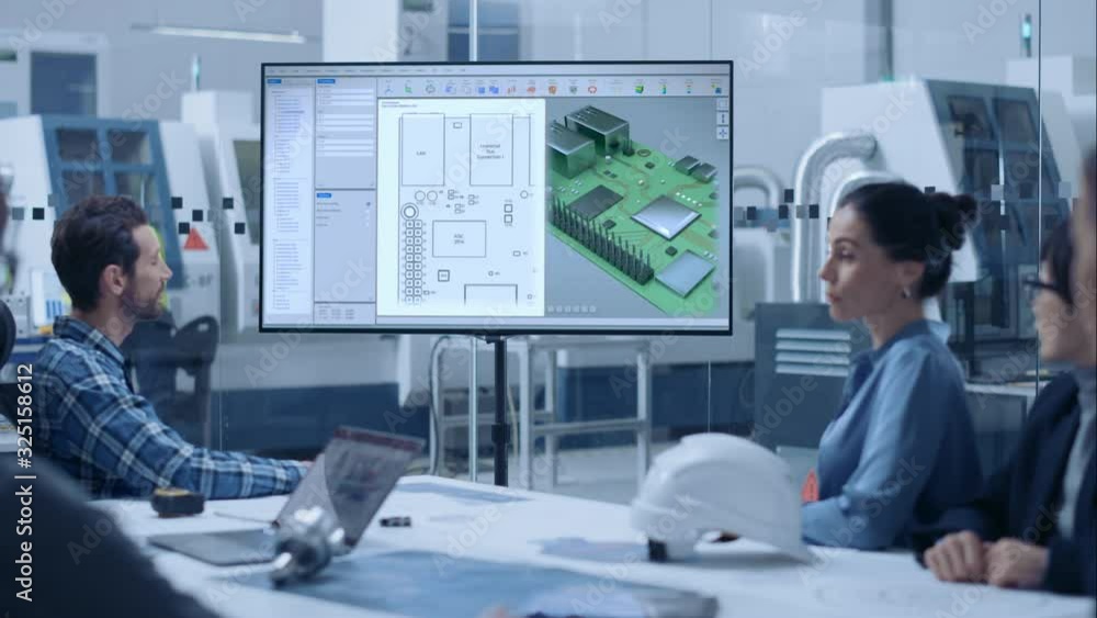 Factory Office Meeting Room: Diverse Team of Computer Design Engineers ...