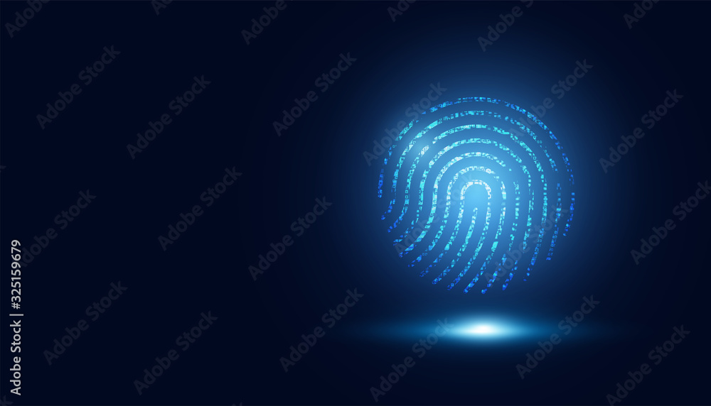 abstract fingerprint on the digital sci fi futuristic background. Stock ...