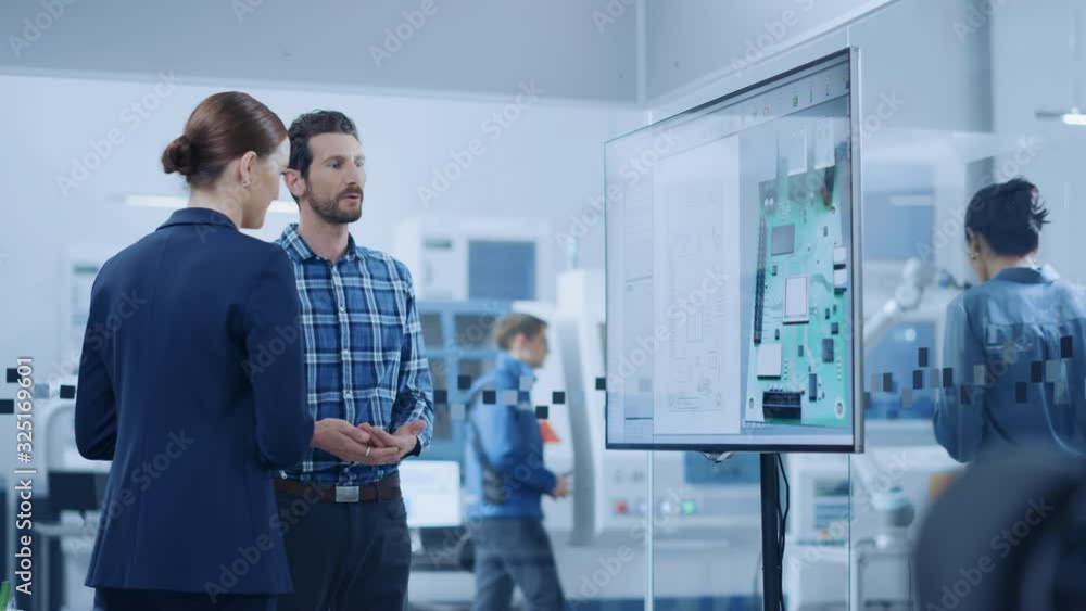 Female Computer Engineer and Male Project Manager Use Digital ...