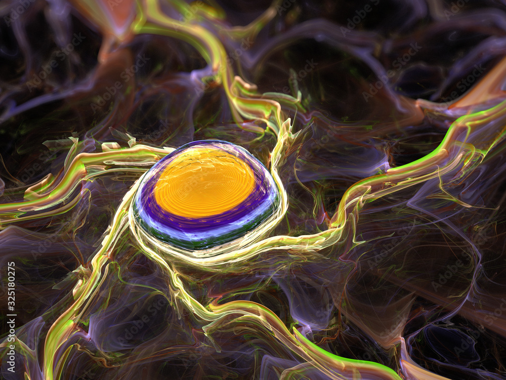 3D illustration - microscopic cells, cellular view intertwined strings ...