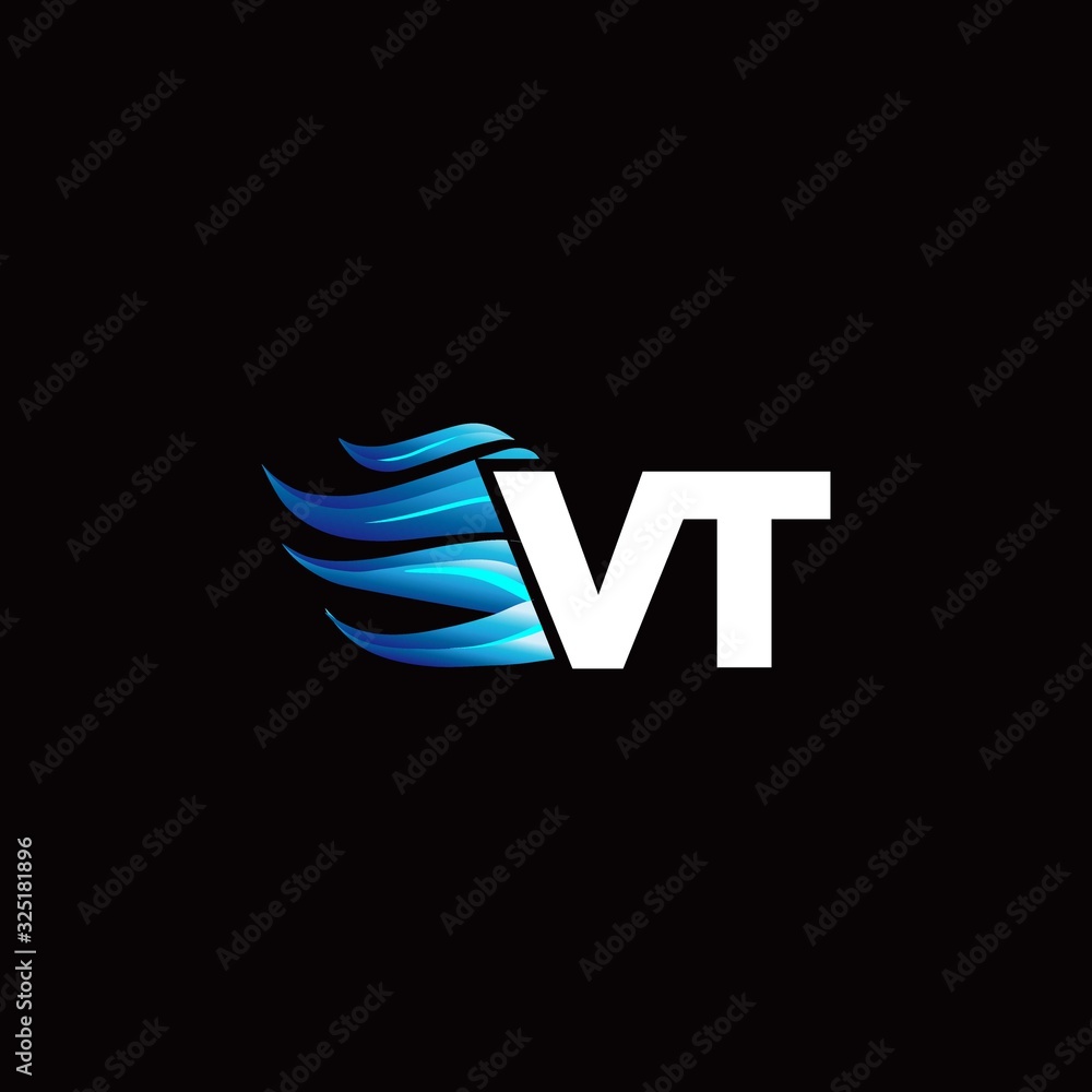 VT monogram logo with blue fire style design template Stock Vector ...