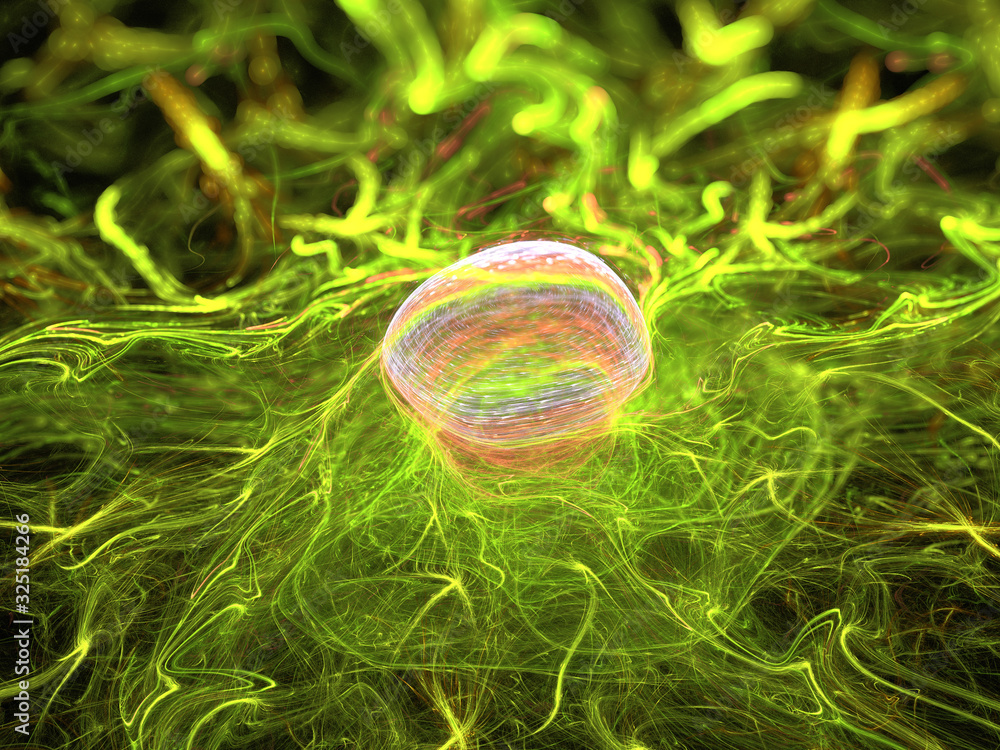 3D illustration - microscopic cells, cellular view intertwined strings ...