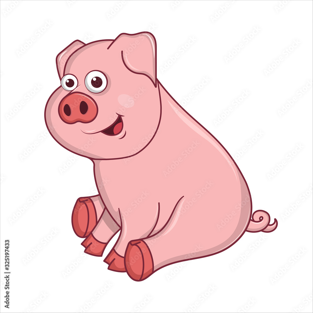 Cute Young Pig isolated on white background. Farm animal cartoon ...