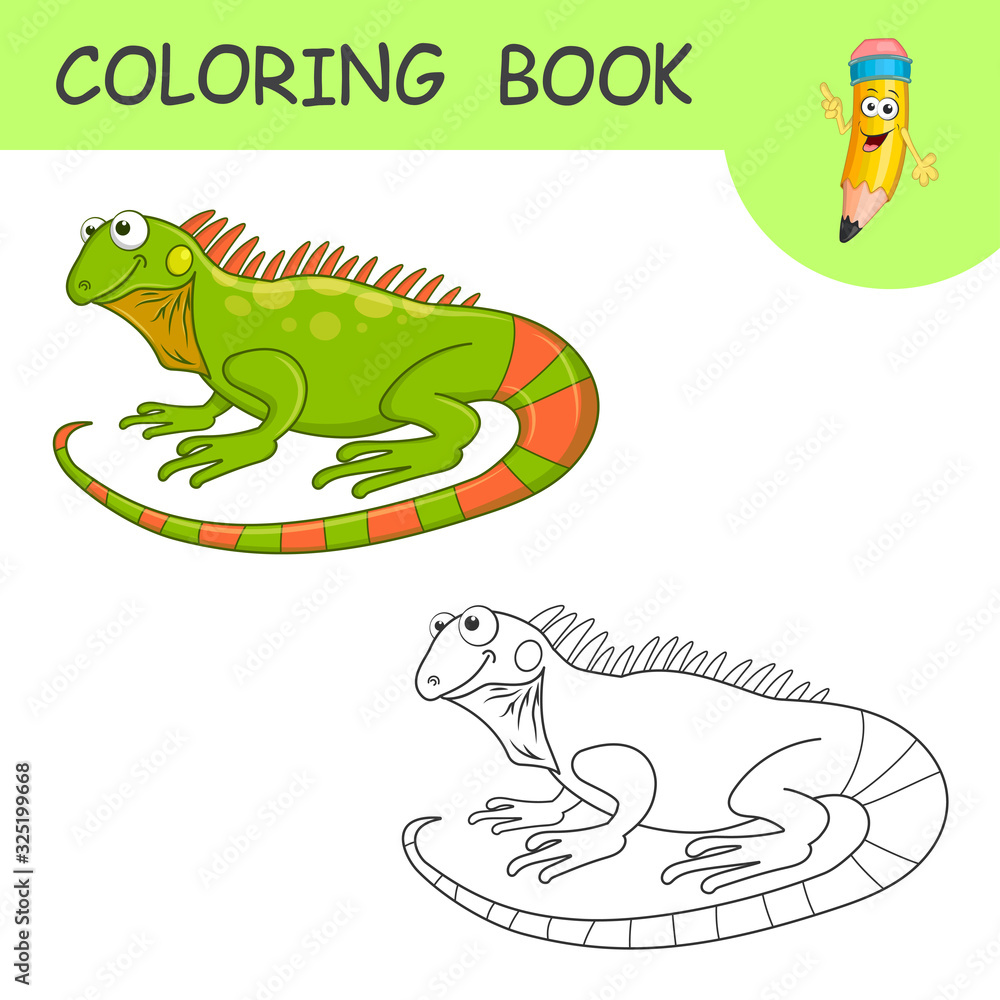 Coloring Cute Cartoon Iguana. Coloring book or page cartoon of funny ...