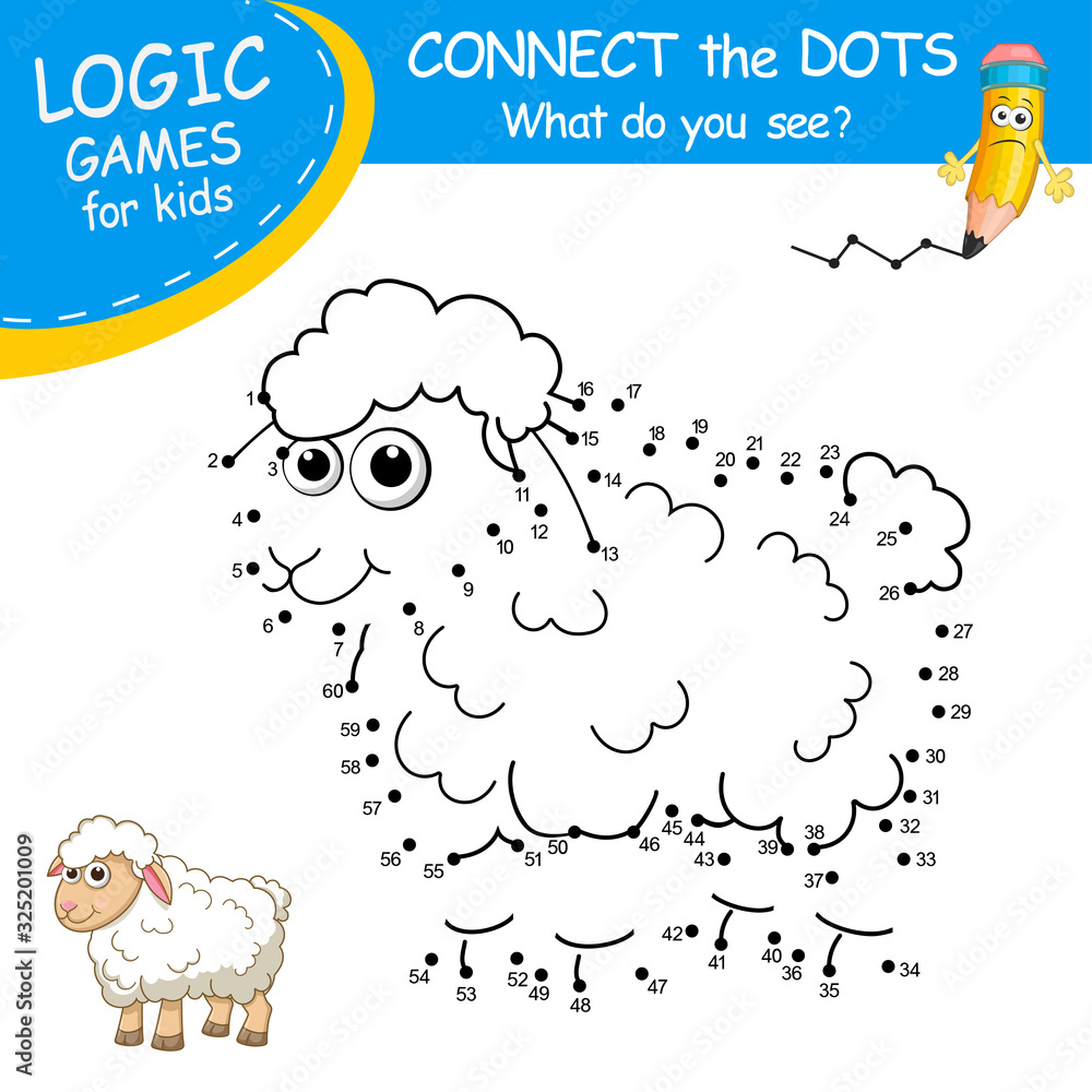 Dot to dot Game. Connect the dots by numbers to draw Sheep. Join all ...