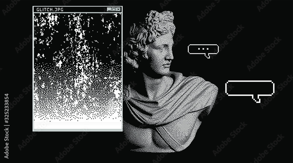 Pixel art ilustration with marble sculpture. Vaporwave and retrowave ...