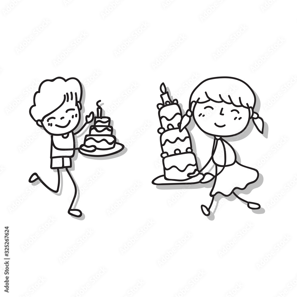 Hand drawing abstract people happy kids playing togerther celebrate ...