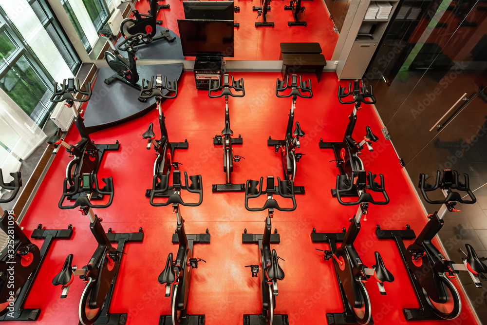 Stationary Spinning bicycles. Indoor cycling for lifestyle design ...