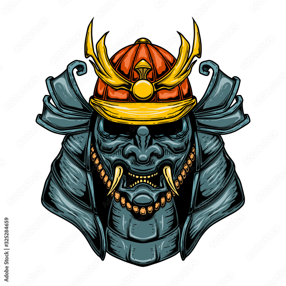 Illustration of japanese samurai warrior in engraving style. Design ...