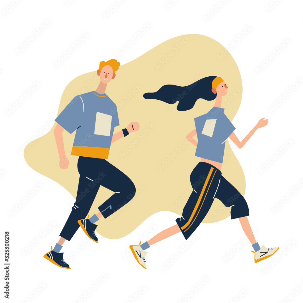 Group of running men and women in sportswear at marathon race. Marathon ...