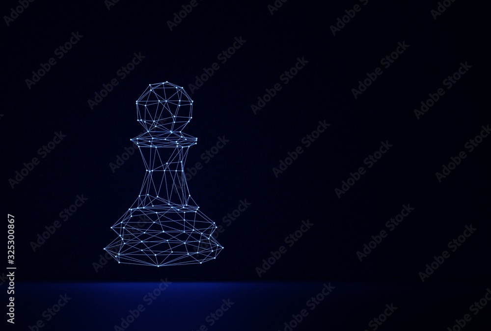 ภาพประกอบสต็อก Chess Pawn consists of dots and lines that glow blue on ...