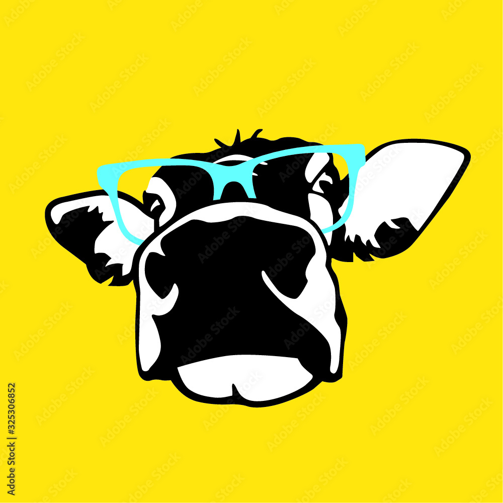 Portrait of head of cow, sign vector symbols, icon in black and yellow ...