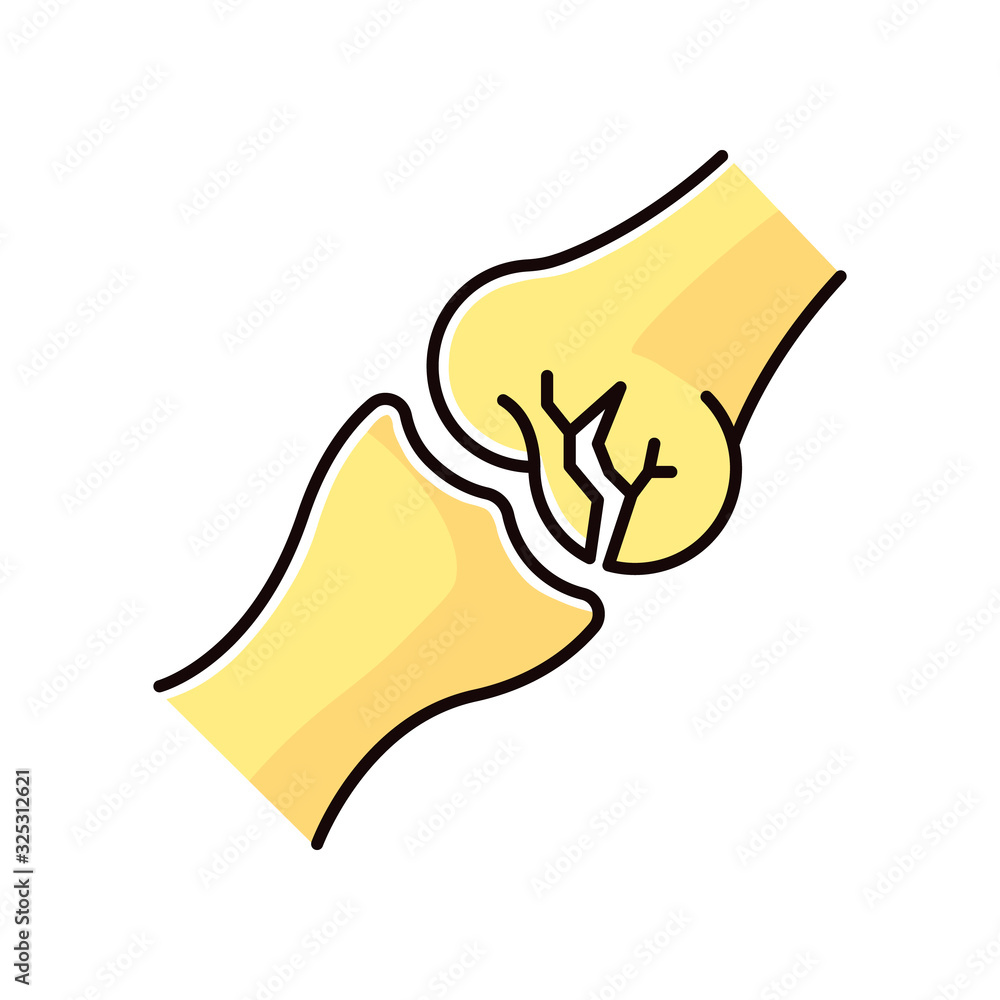 Joint fracture RGB color icon. Injured limb. Broken bone. Accident ...