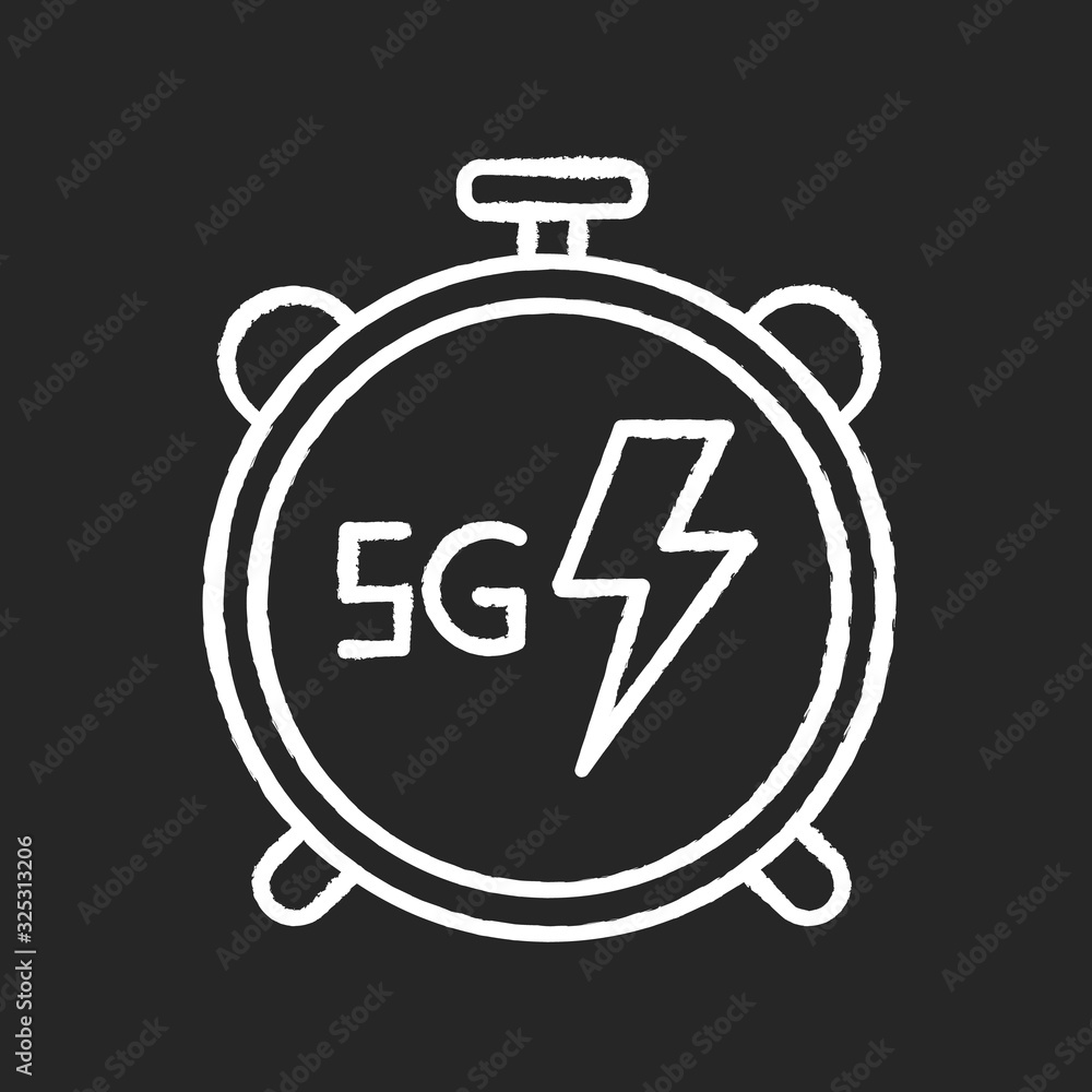5G stopwatch chalk white icon on black background. High performance ... 5G stopwatch chalk white icon on black background. High performance ...