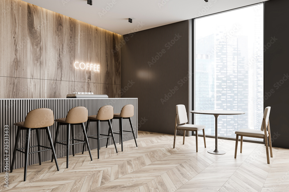Modern coffee shop corner with bar and tables Stock Photo | Adobe Stock