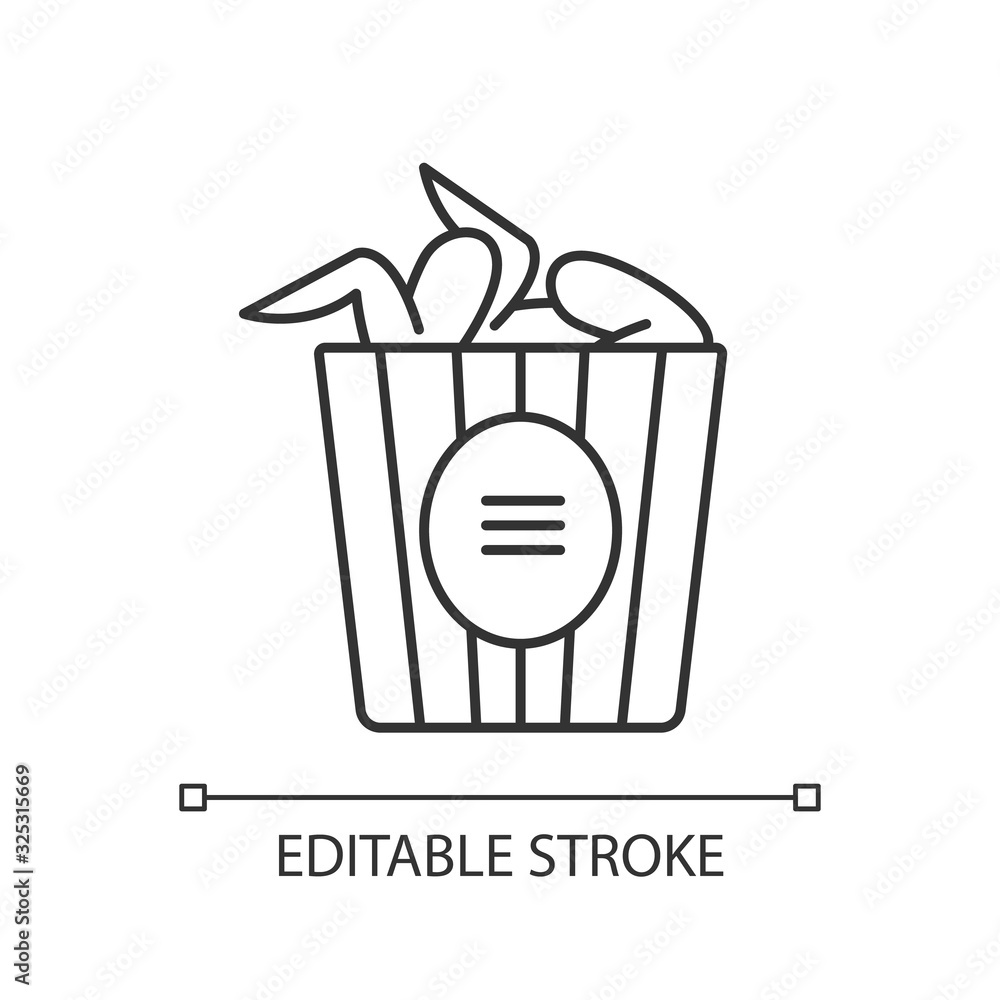 Bucket of chicken wings pixel perfect linear icon. Thin line ...
