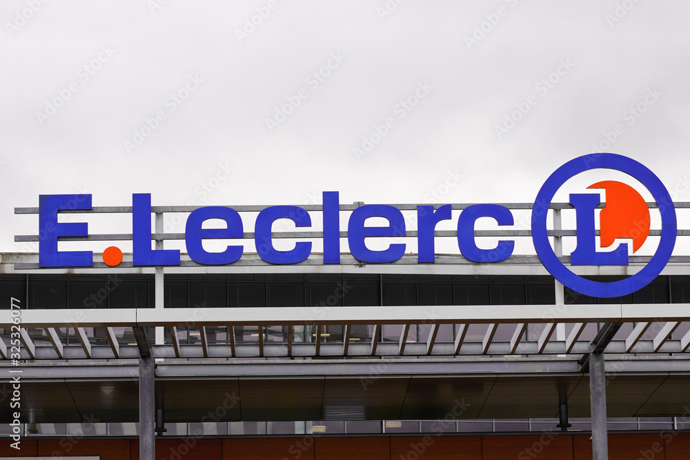 Leclerc logo store wall supermarket E.Leclerc hypermarket sign shop ...