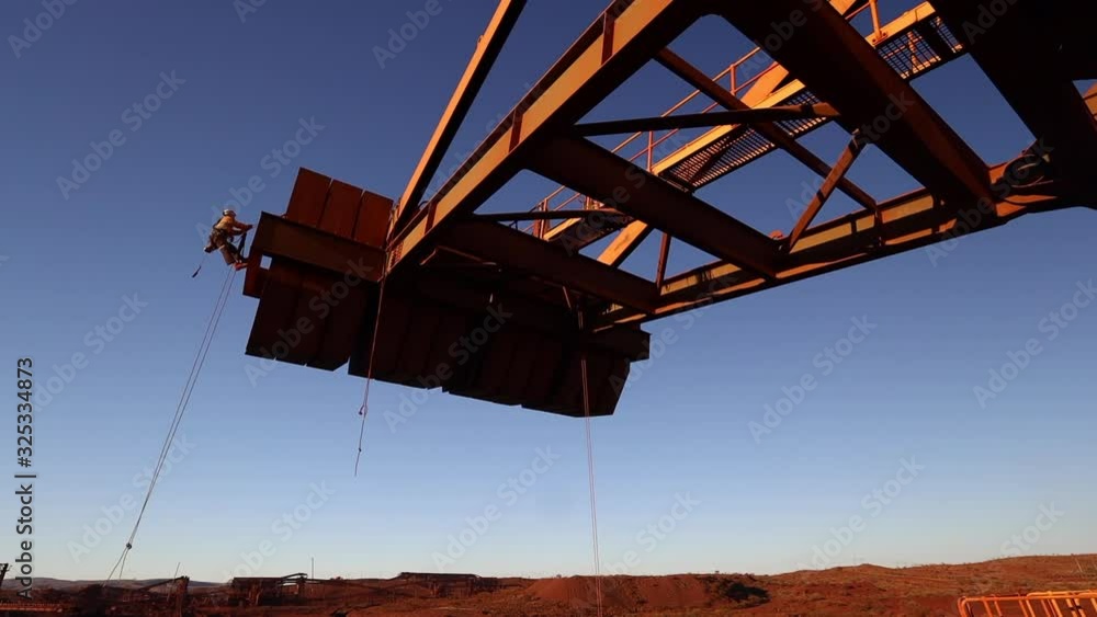 High definition footage of industry rope access technician inspector ...