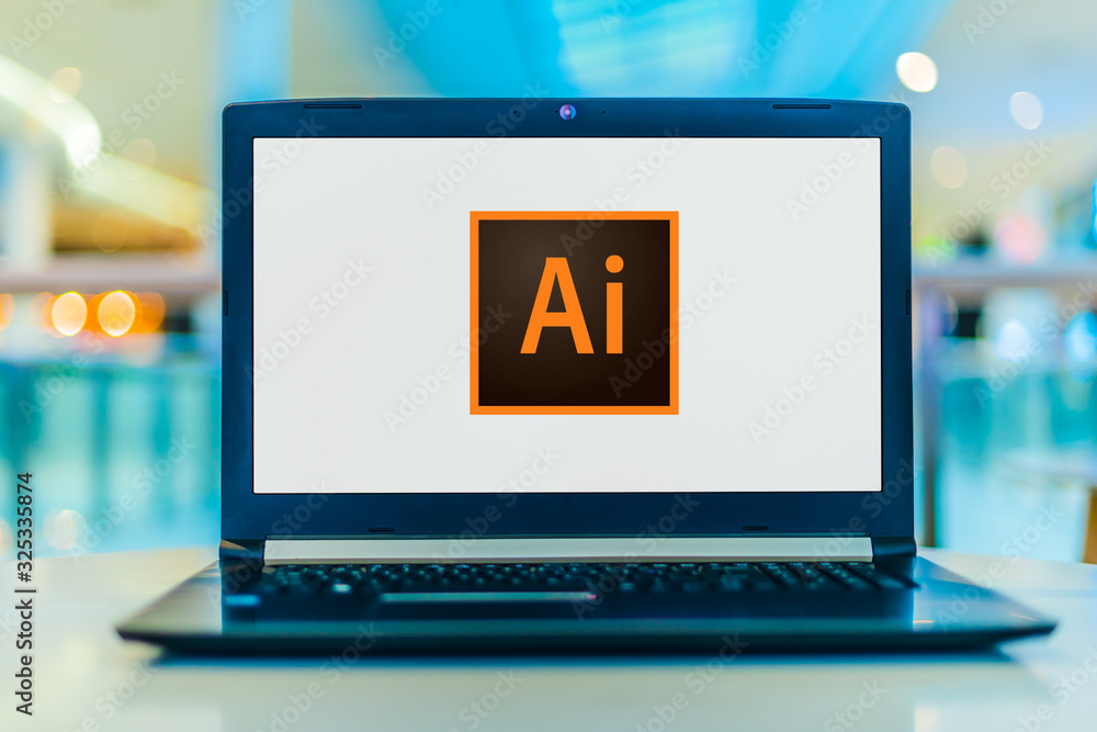 Laptop computer displaying logo of Adobe Illustrator Stock Photo ...
