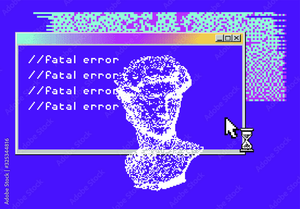 Pixel art ilustration with retro 80's UI and UX elements. Vaporwave and ...