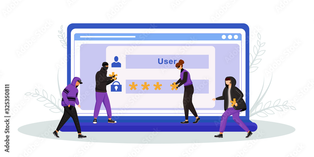 Internet scam flat concept vector illustration. Password, identity ...