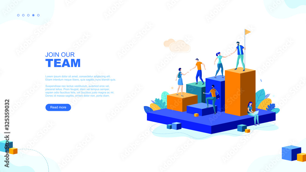Trendy flat illustration. Successful teamwork page concept. People help ...