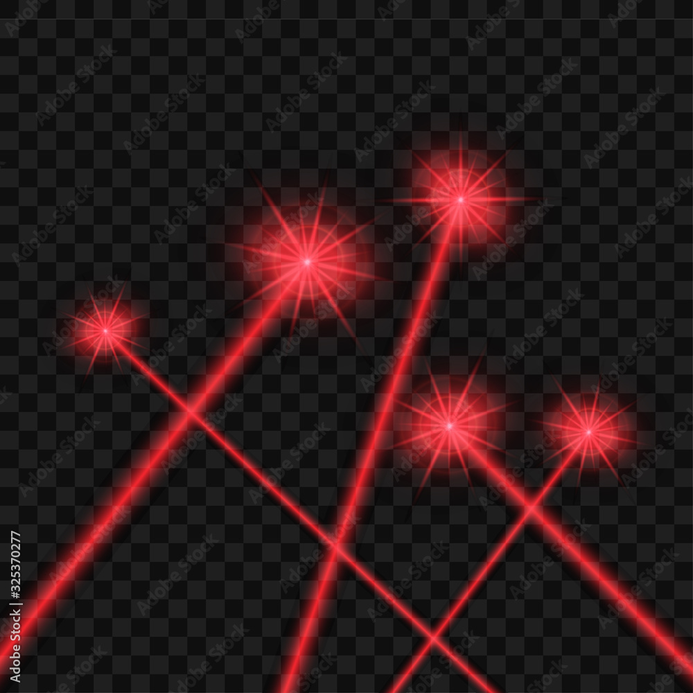 Abstract red laser beam. Isolated on transparent black background ...