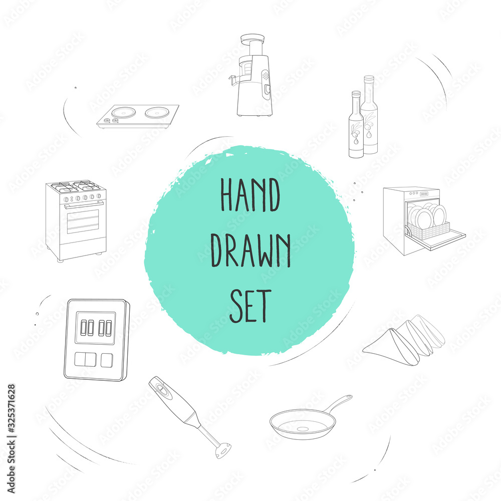 Set of kitchen utensils icons line style symbols with napkins, timer ...