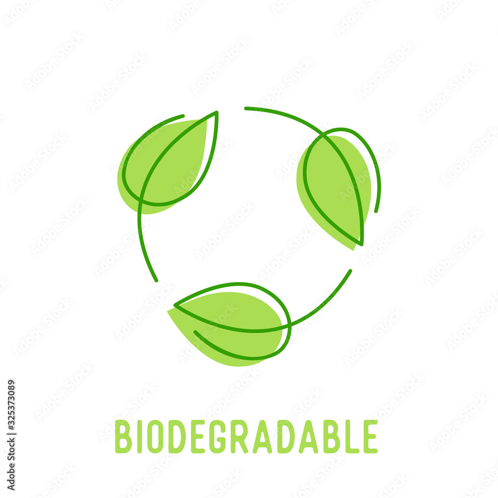 Biodegradable Symbol with Circulate Rotating Green Leaves. Compostable ...