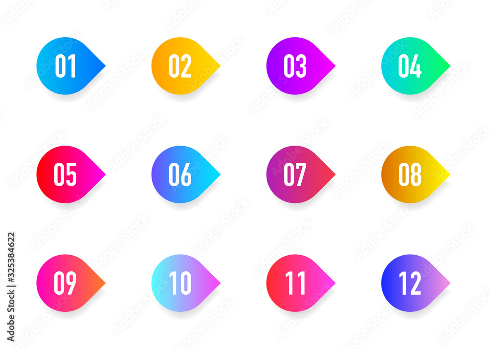 Collection arrows bullet point triangle flags isolated on white ...