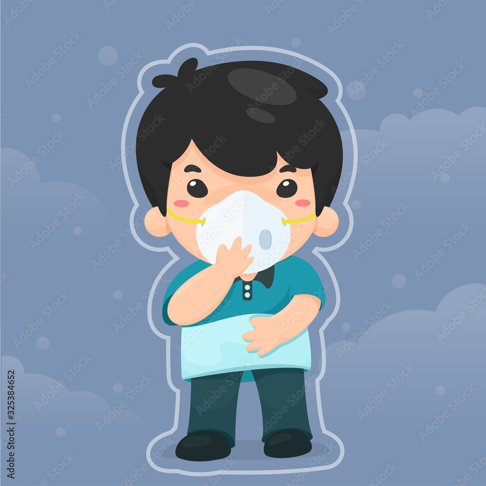 Vector cartoon children wearing masks to prevent PM2.5 dust from air ...