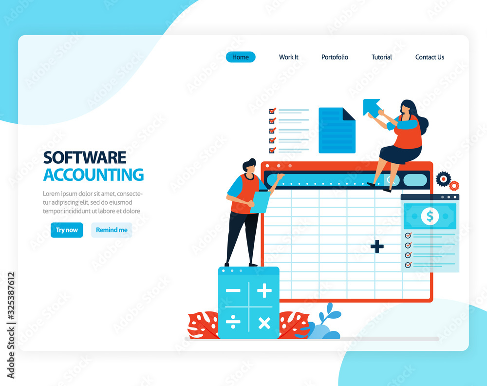 Vector illustration of accounting software. spreadsheets for easy ...