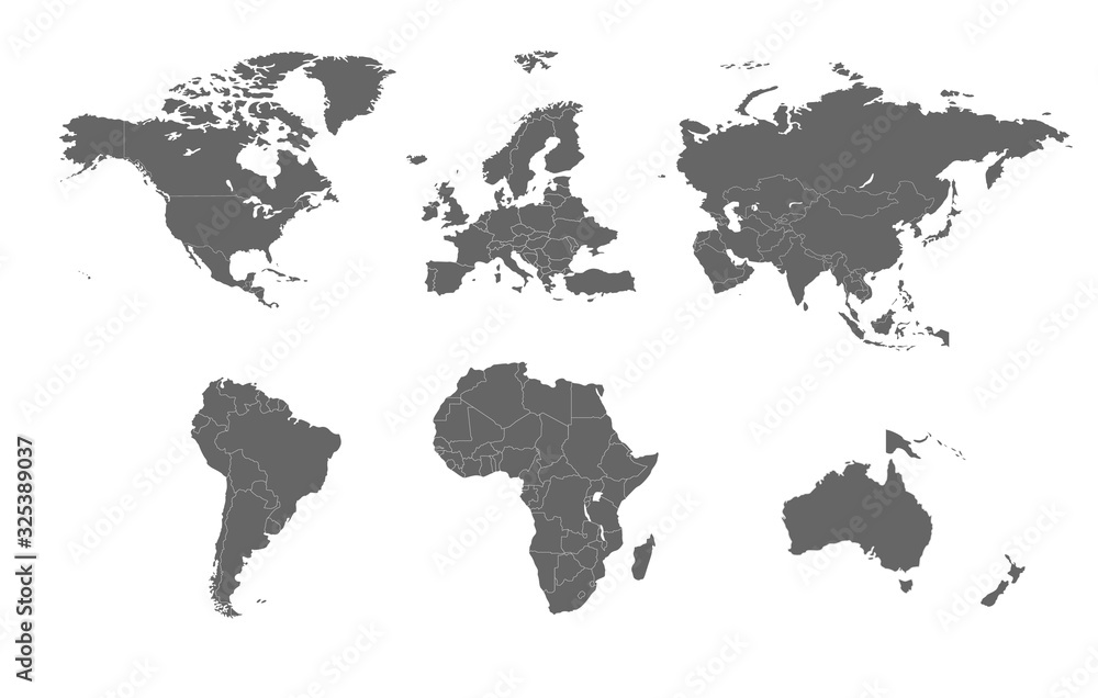World Map Continents And Countries Black And White